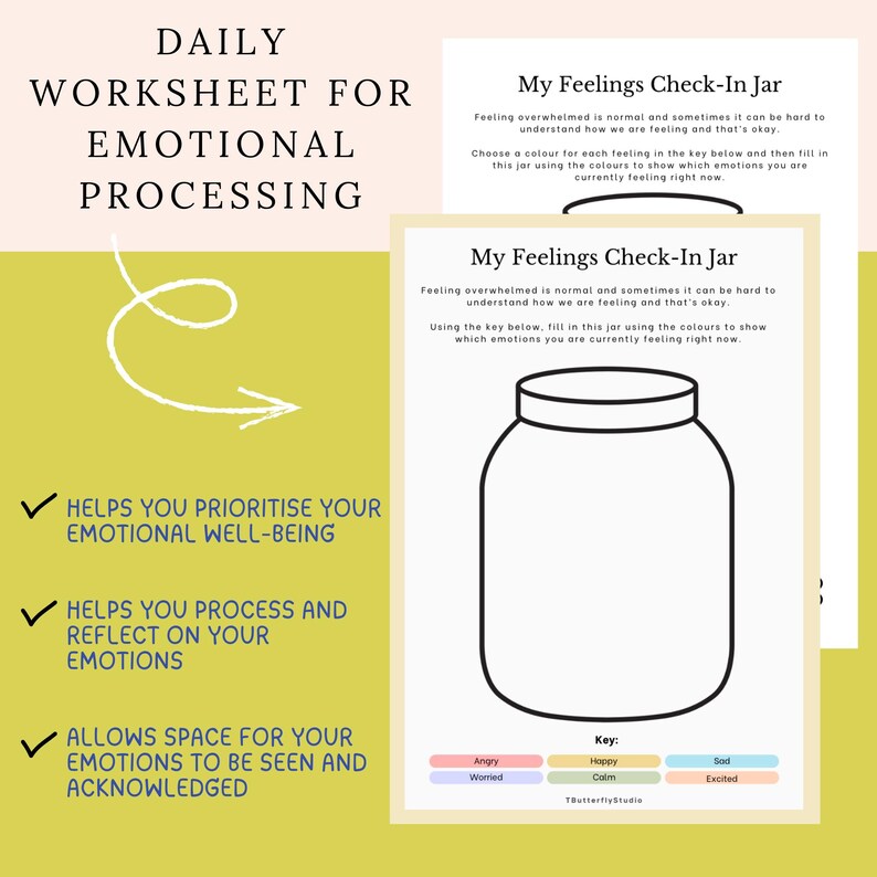 Feelings Jar Worksheet, Emotion Check-in Printable, Emotional ...