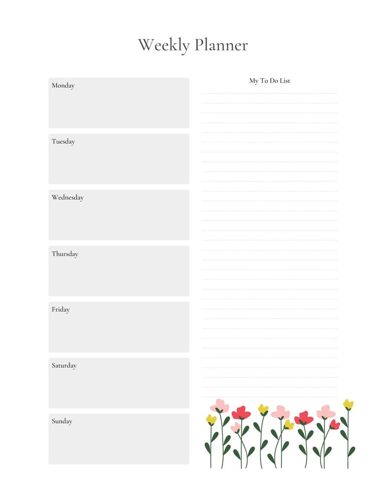 Weekly to Do List Printable Downloadable Weekly Schedule - Etsy