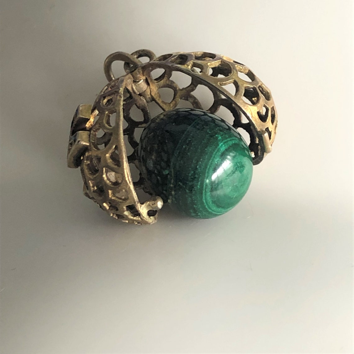 Antique Faberge Style Enamel XB Open Lattice Malachite Egg Sterling ...