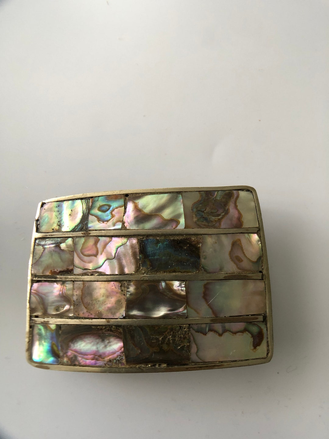 Vintage Mexico Silver Tone Abalone Shell Inlay Belt Buckle - Etsy