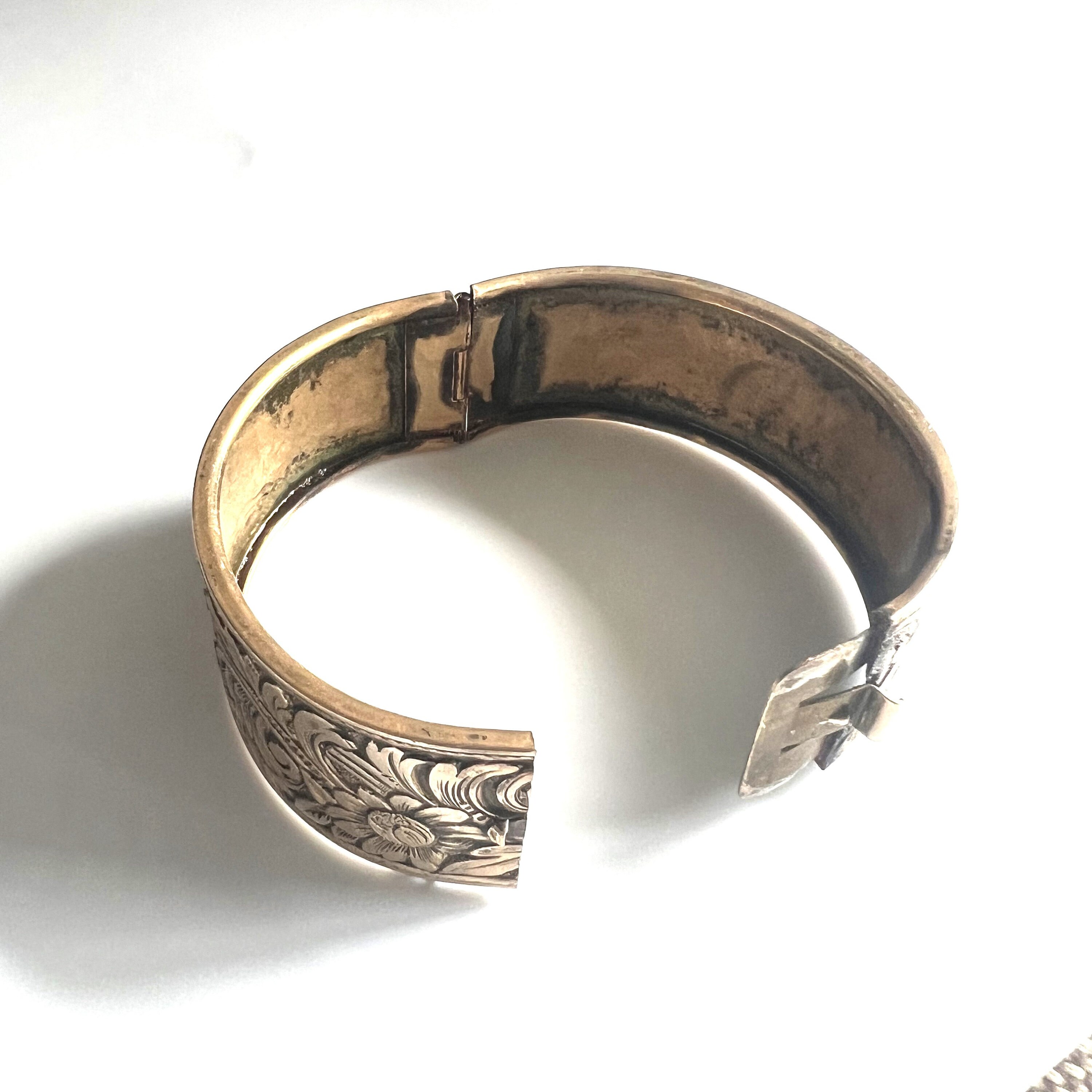 Vintage Embossed Brass Hinged Bracelet - Etsy