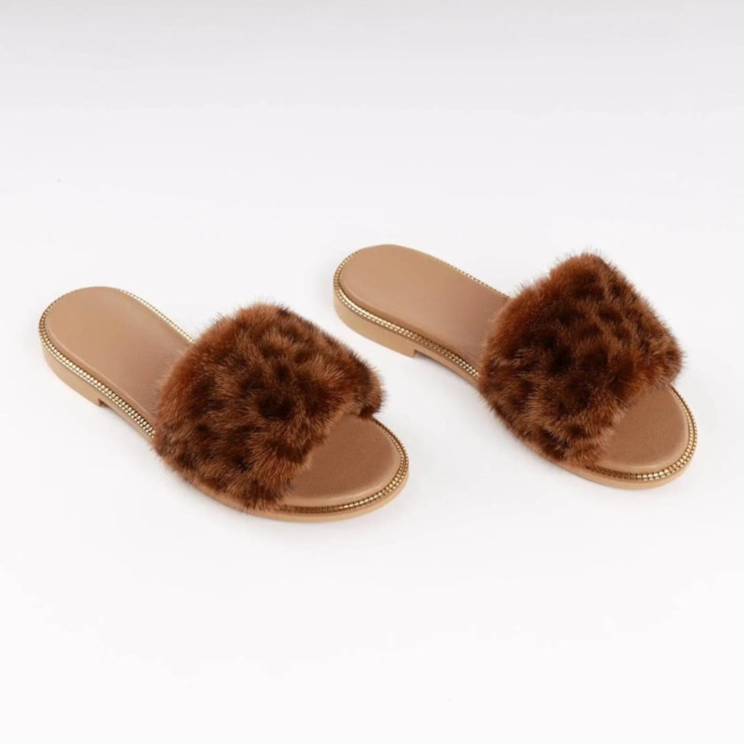 Real Fur Slides in Mink Full Skin, Real Fur Slippers, Summer Fur Slides ...