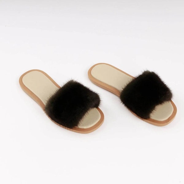 Mink Fur Slides - Etsy