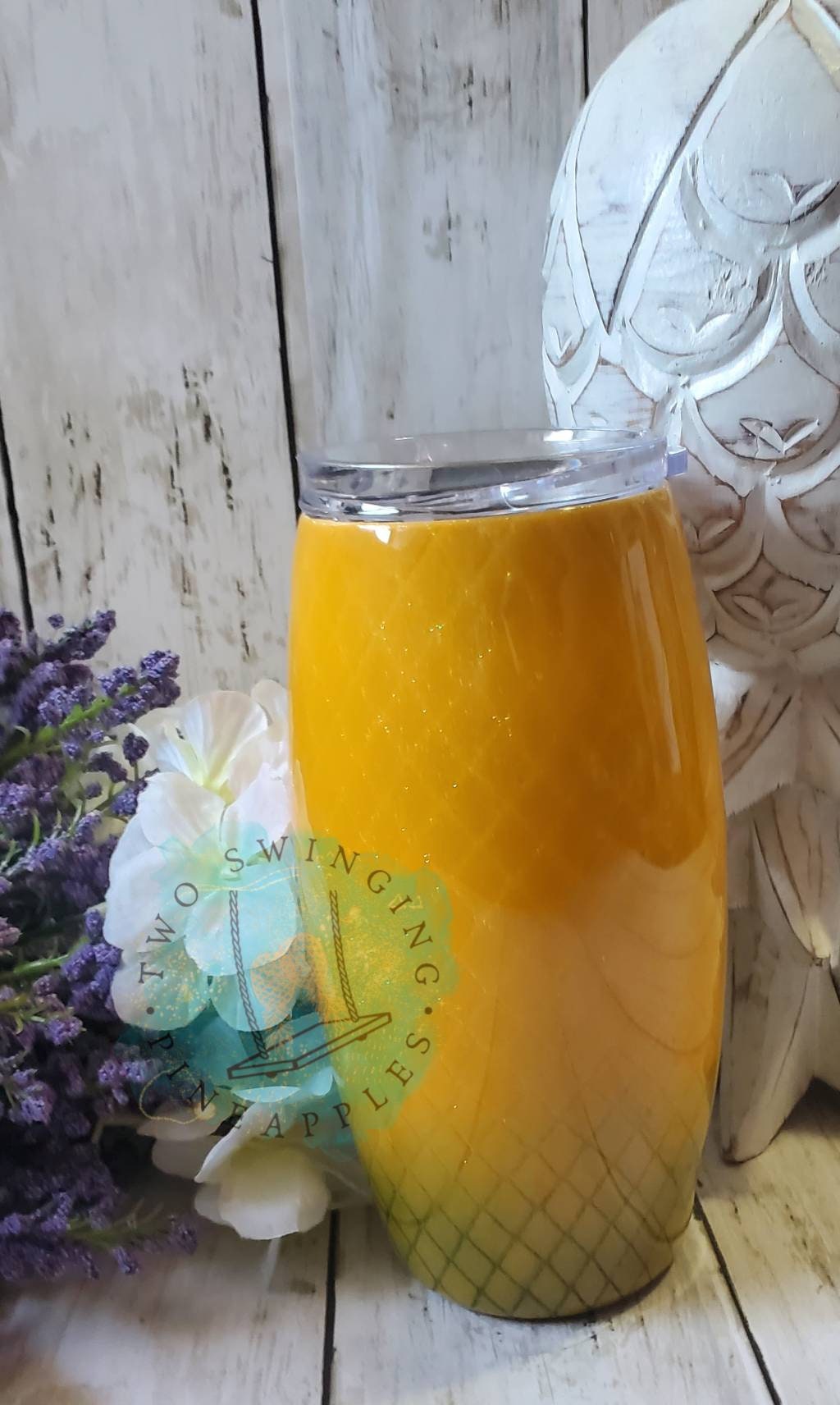 Upside Down Pineapple Glitter Tumbler | Faux Ice Lid Topper | Green ...