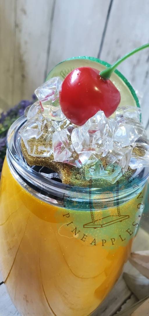 Upside Down Pineapple Glitter Tumbler | Faux Ice Lid Topper | Green ...