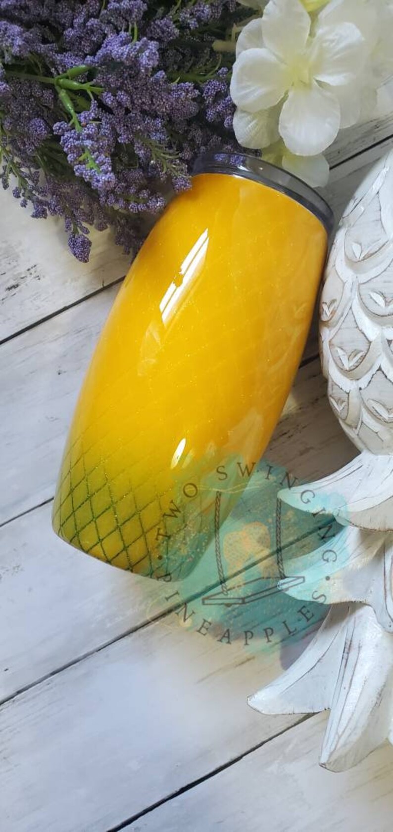 Upside Down Pineapple Glitter Tumbler | Faux Ice Lid Topper | Green ...