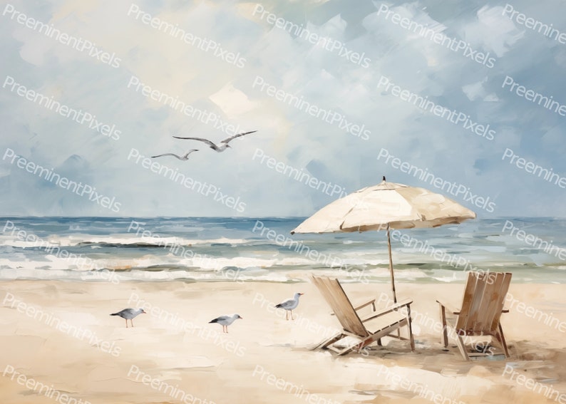Printable Beach Wall Art, Beach Digital Art Download, Beach Chair Art ...