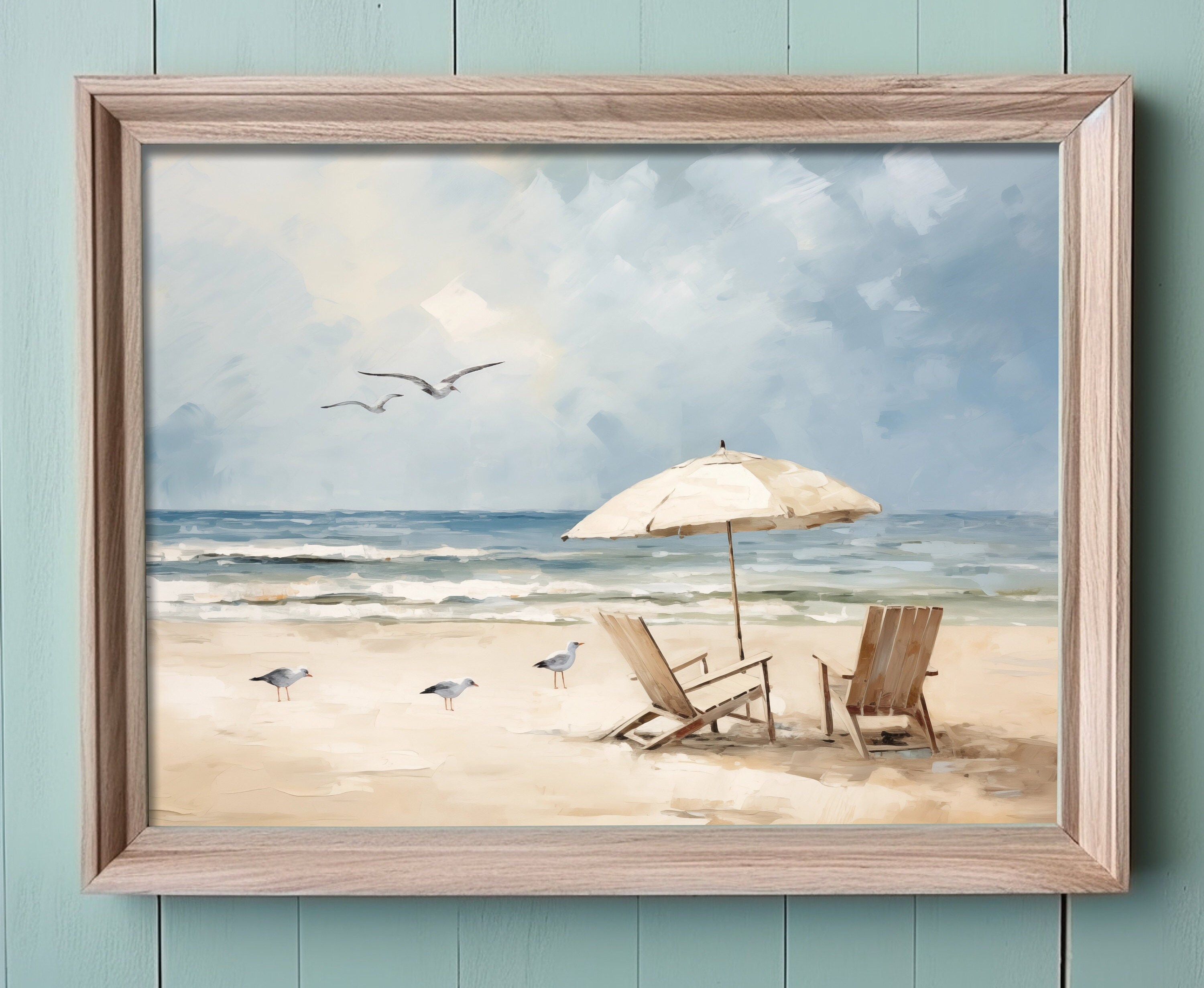 Printable Beach Wall Art, Beach Digital Art Download, Beach Chair Art ...