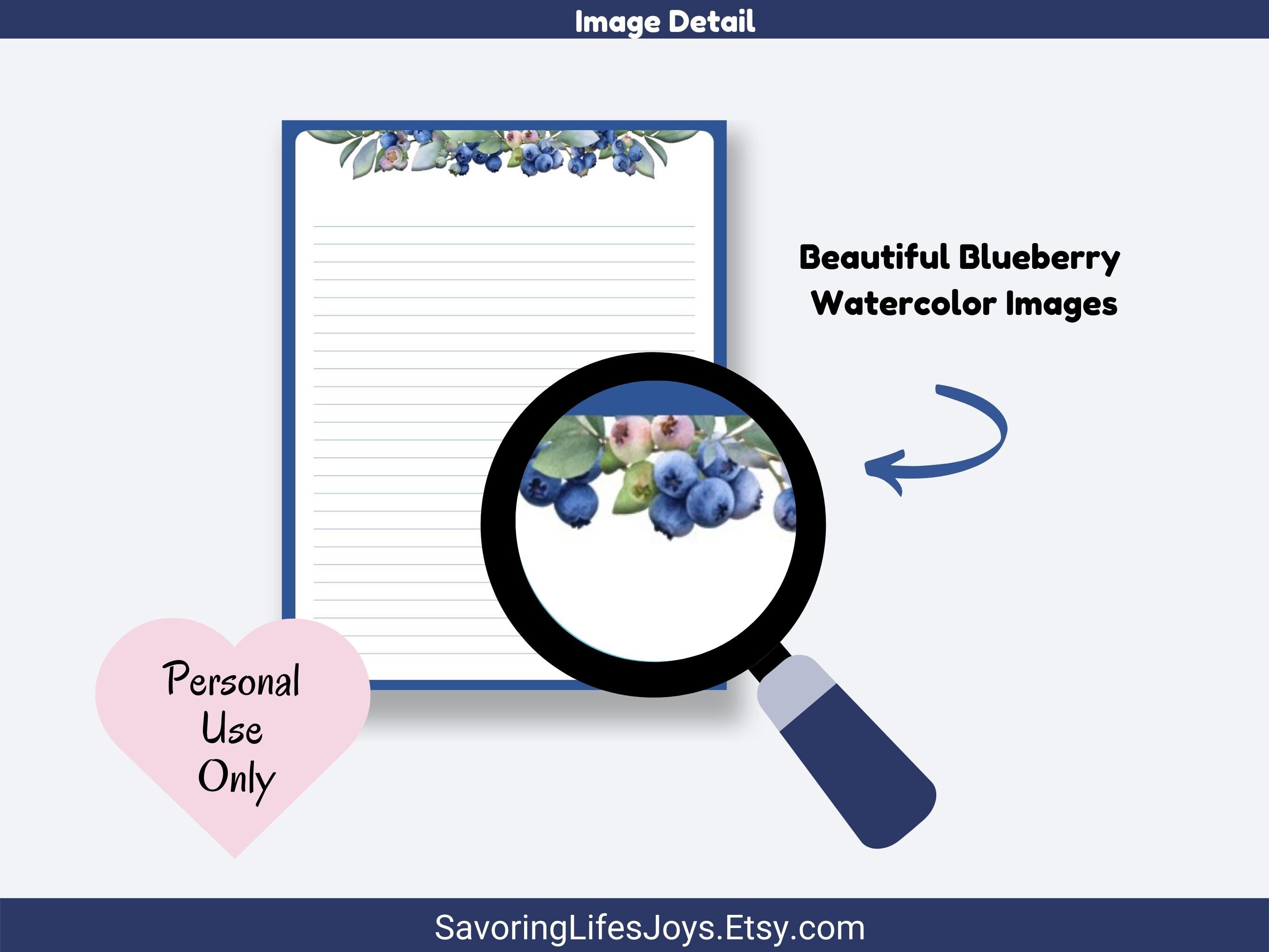 Blueberries Printable Stationery Bundle Set 3. Lined and - Etsy