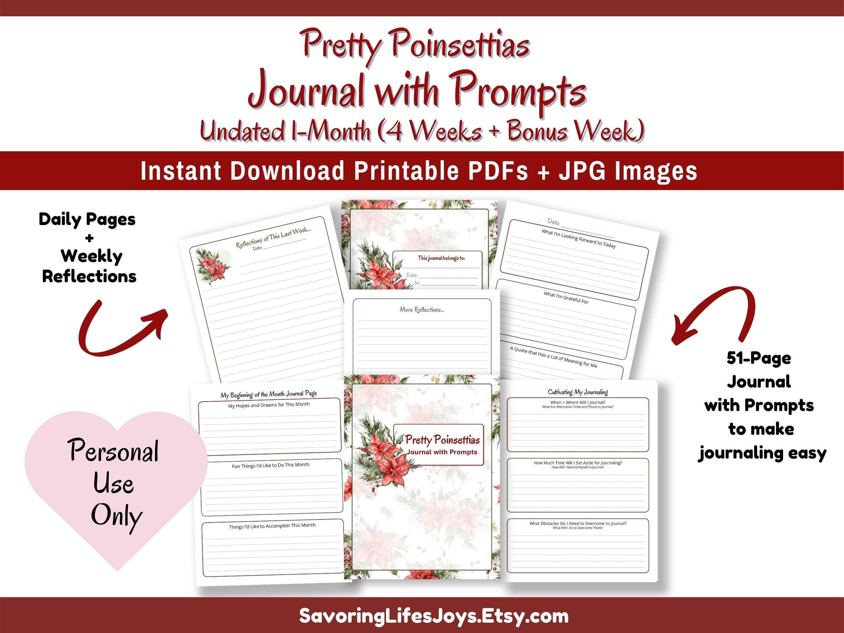 Pretty Poinsettias Printable Journal With Prompts. 1-month - Etsy