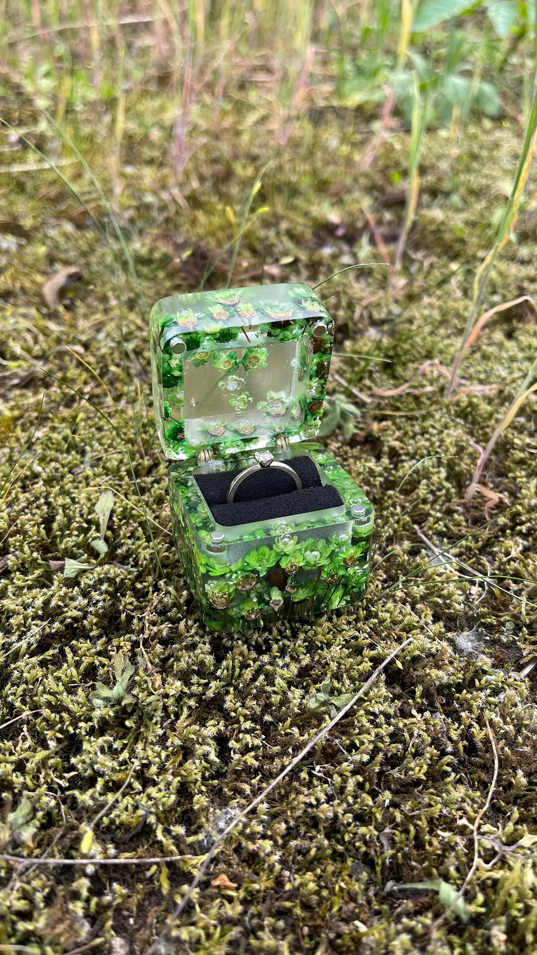 Forest Green Epoxy Ring Box, Floral Single Ring Box, Engagement Ring ...
