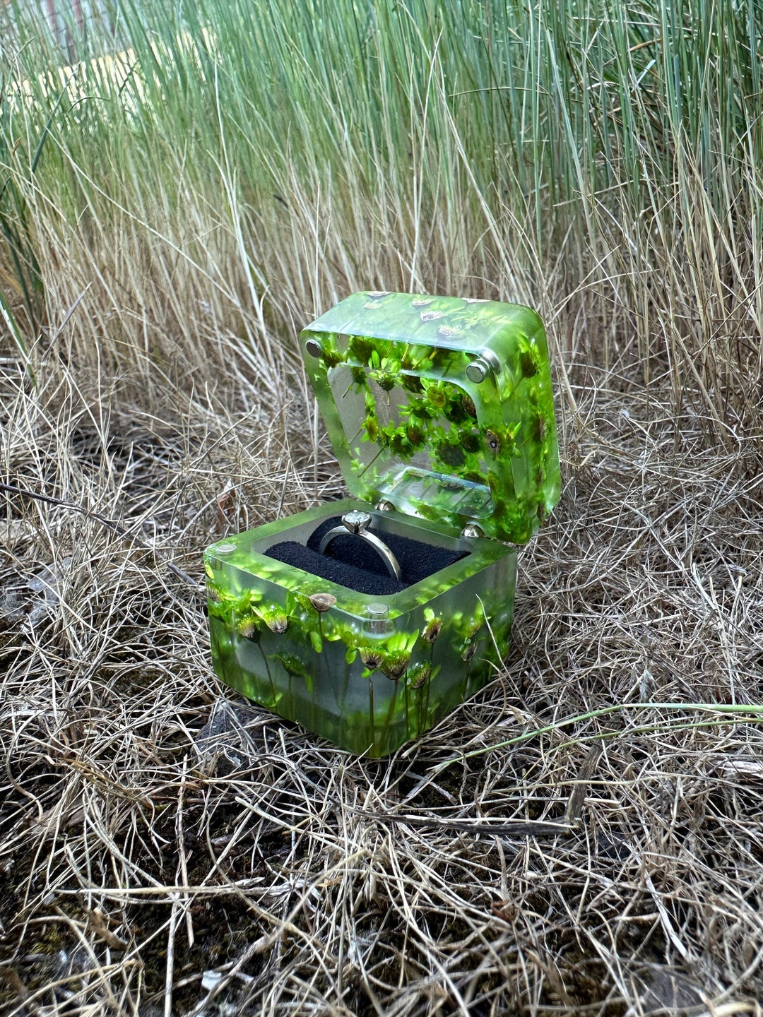 Green Proposal Flower Ring Box, Engagement Ring Box, Jewelry Box ...