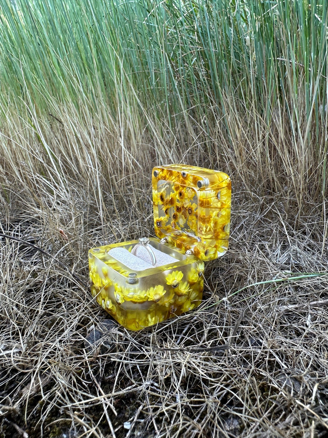 Yellow Flower Epoxy Ring Box, Proposal Ring Box, Engagement Ring Box ...