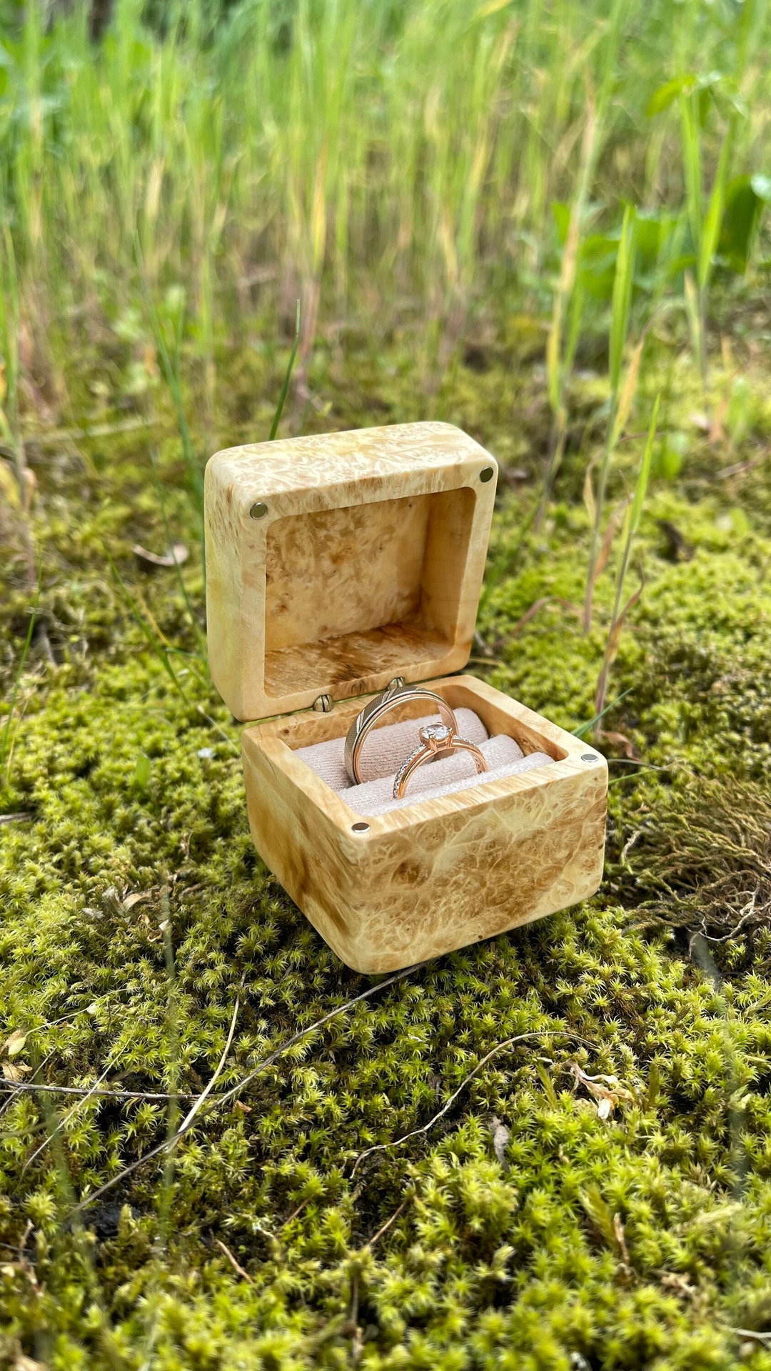 Rustic Wedding Double Wooden Ring Box, Double Ring Box, Custom Engraved ...