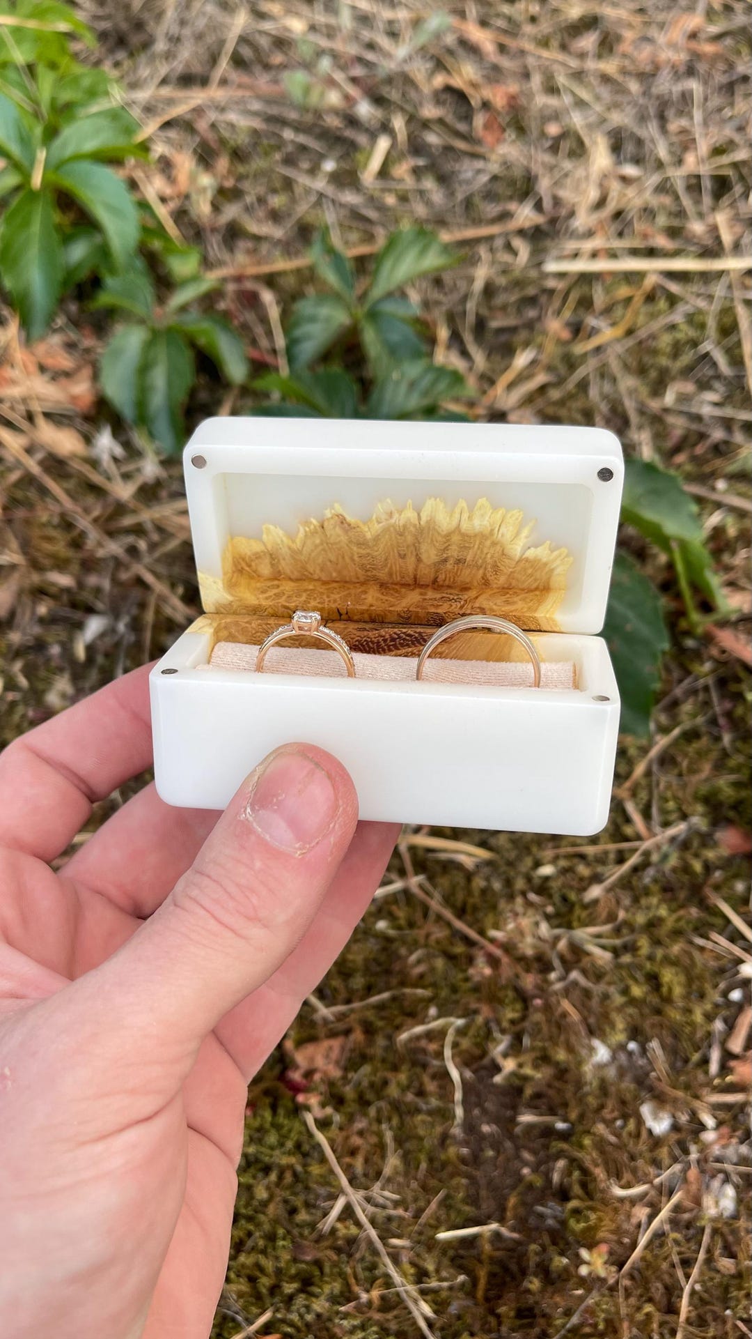 White Wooden and Epoxy Wedding Ring Box, Personalized Wedding Ring Box ...