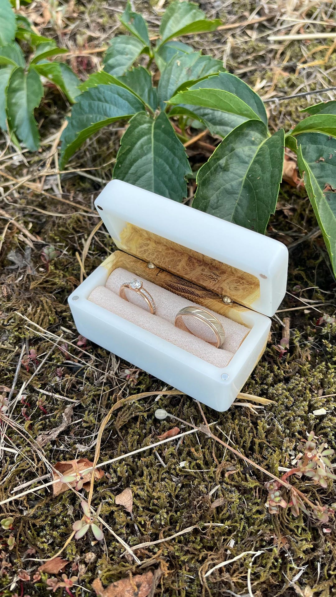 Fancy White Ceremony Ring Case, Wedding Ring Box, Double Ring Box ...