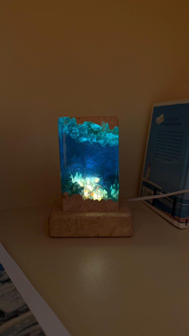 Handmade Custom Epoxy Lamp, Minimalist Ocean Lamp, Bedroom Decor, Domr ...