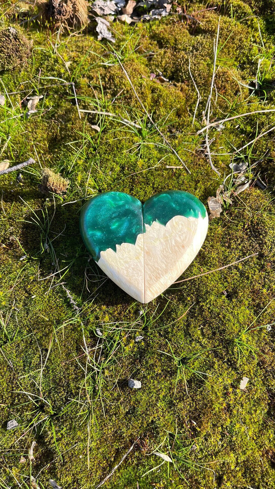 Green Epoxy Heart Proposal Ring Box, Engagement Epoxy Ring Box, Nature ...