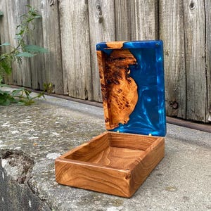 Wooden Travel Jewelry Box, Black Epoxy Trinket Box, Fancy Elm Wood ...