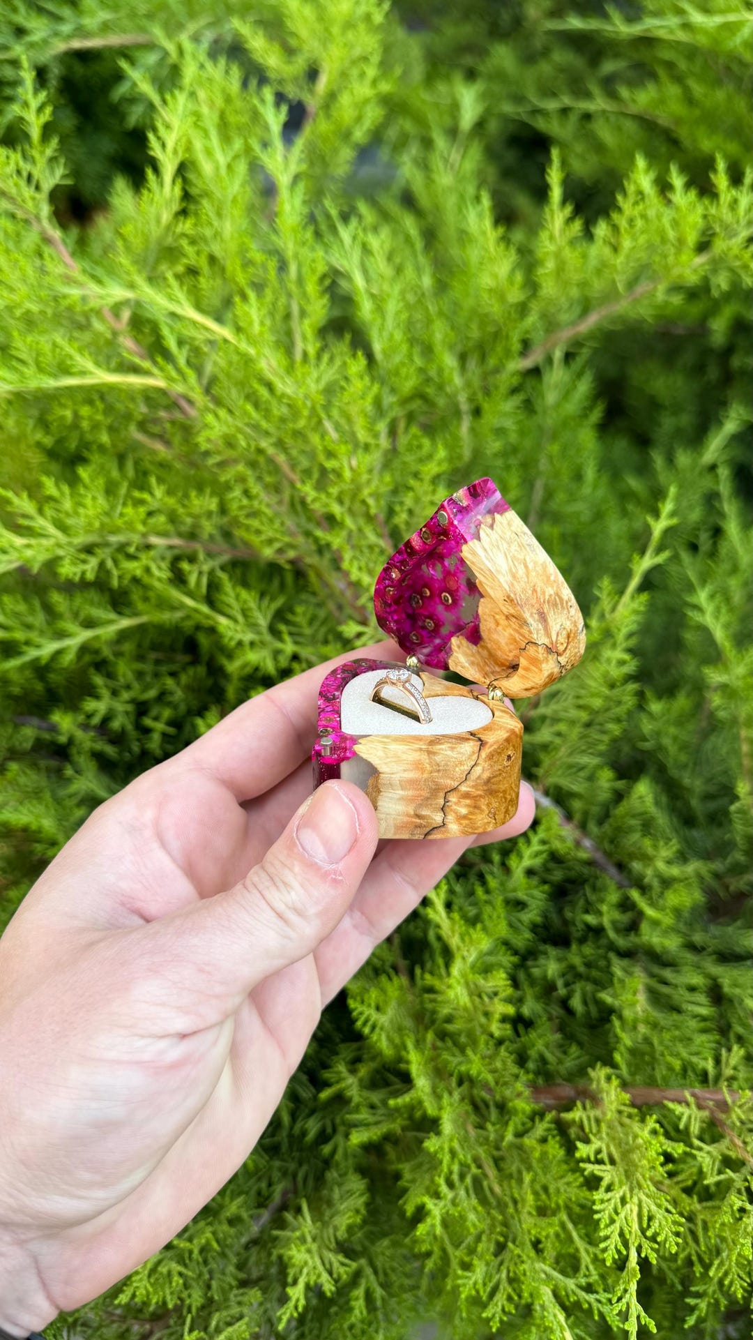 Proposal Cermony Ring Box, Pink Flower Ring Case, Heart Shaped ...