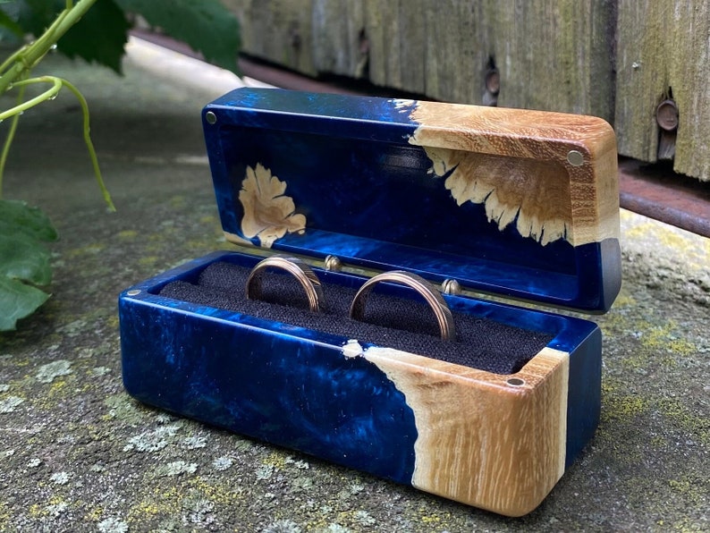 Navy Blue Engraved Ring Box, Custom Wood Proposal Holder, Double ...
