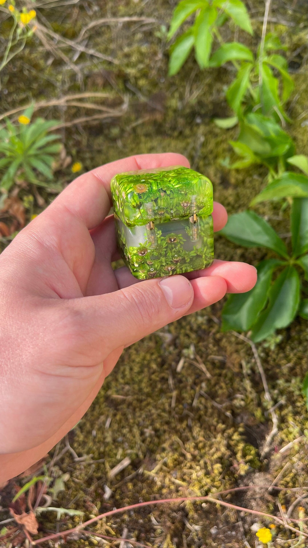 Floral Proposal Ring Box, Art Green Epoxy Engagement Ring Box, Handmade ...