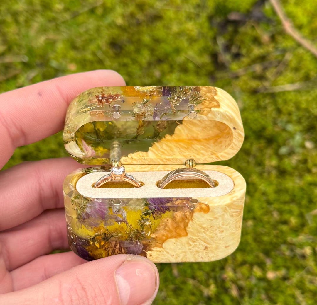 Colorful Flower Ring Box, Ceremony Ring Case, Wedding Ring Holder ...