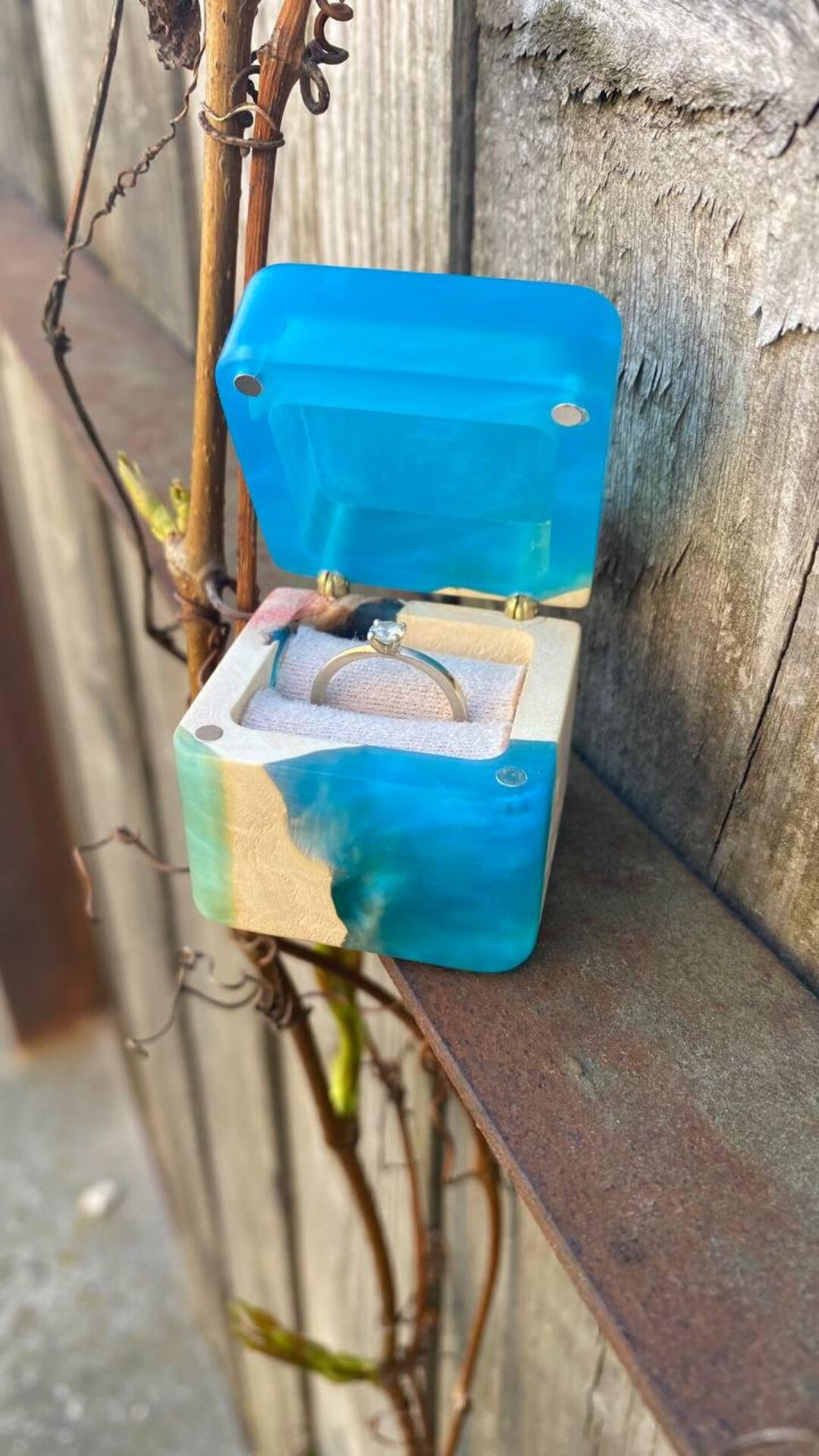 Proposal Ocean Blue Ring Box, Engagement Ring Box, Ocean Blue Design ...