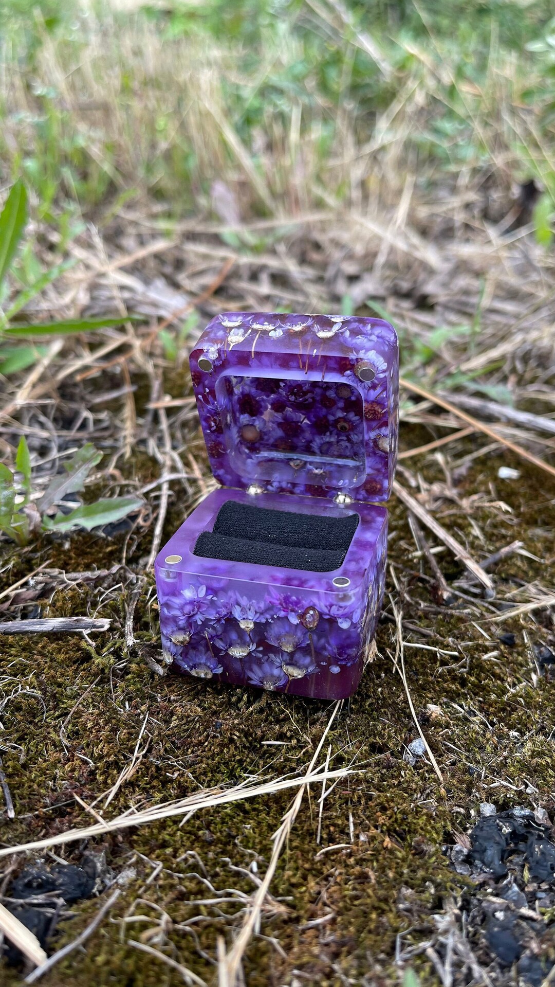 Gothic Nature Proposal Ring Box, Purple Flower Ring Box, Engagement ...