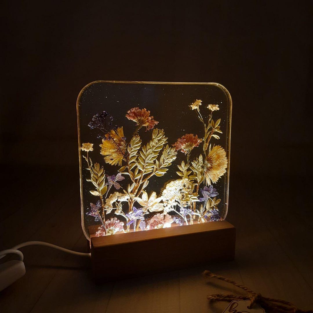 Pressed Flowers Lamp, Epoxy Resin Night Light, Dried Flower Decor ...