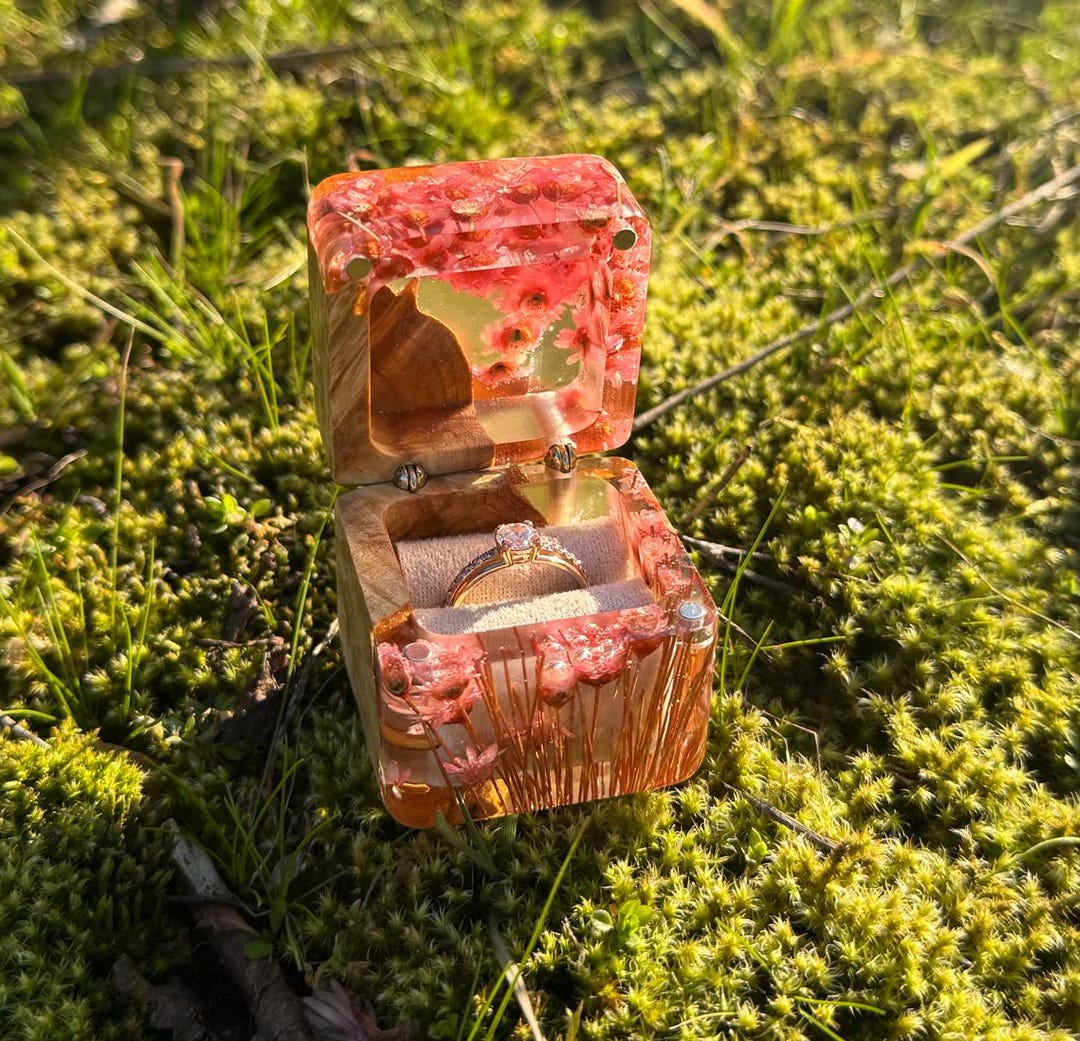 Fancy Peachy Pink Floral Box, Engagement Ring Box, Proposal Ring Box ...