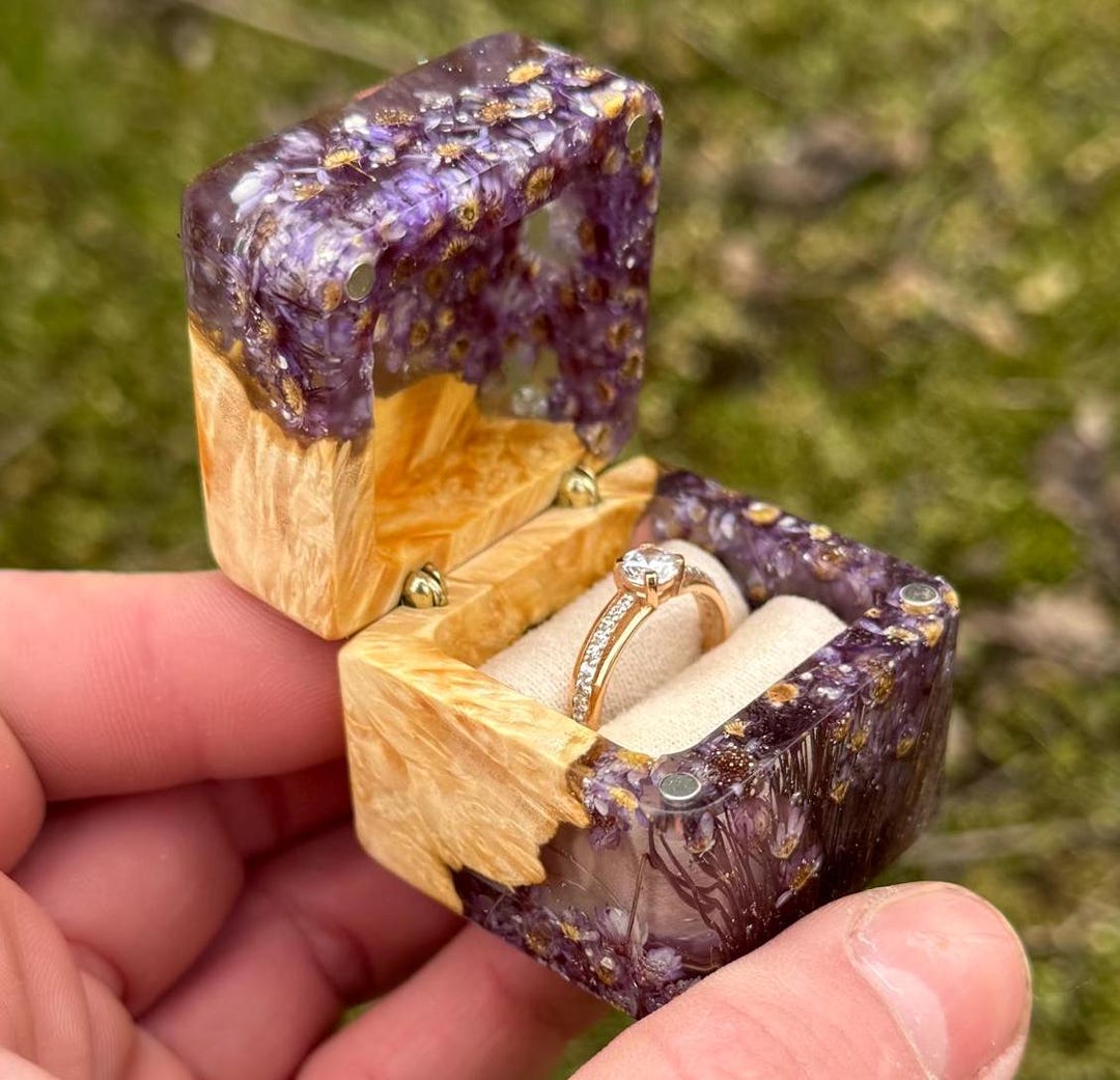 Spring Season Proposal Ring Box, Flower Square Shape Ring Bearer ...