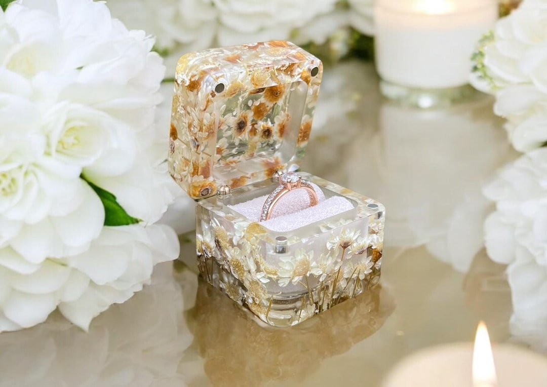 Ring Box Proposal, White Floral Ring Box, Engagement Ring Box, Ring ...