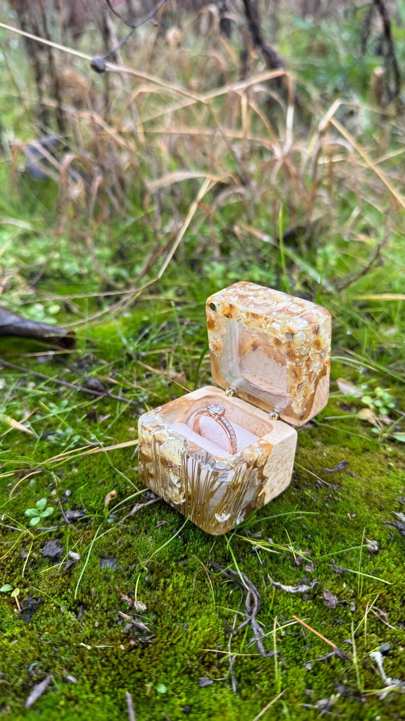 White Wildflower Engagement Ring Box, Rustic Ring Case, Unusual Ring ...