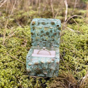 Light Blue Engagement Ring Holder With Epoxy Flower, Proposal Blue Box ...