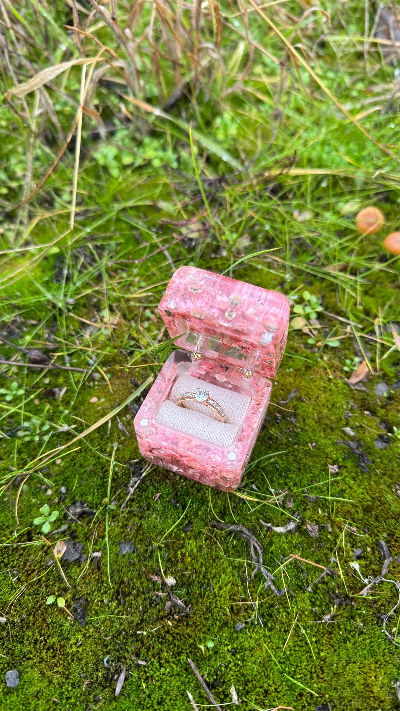 Pink Flower Single Ring Box, Engagement Ring Box, Epoxy Wedding Ring ...