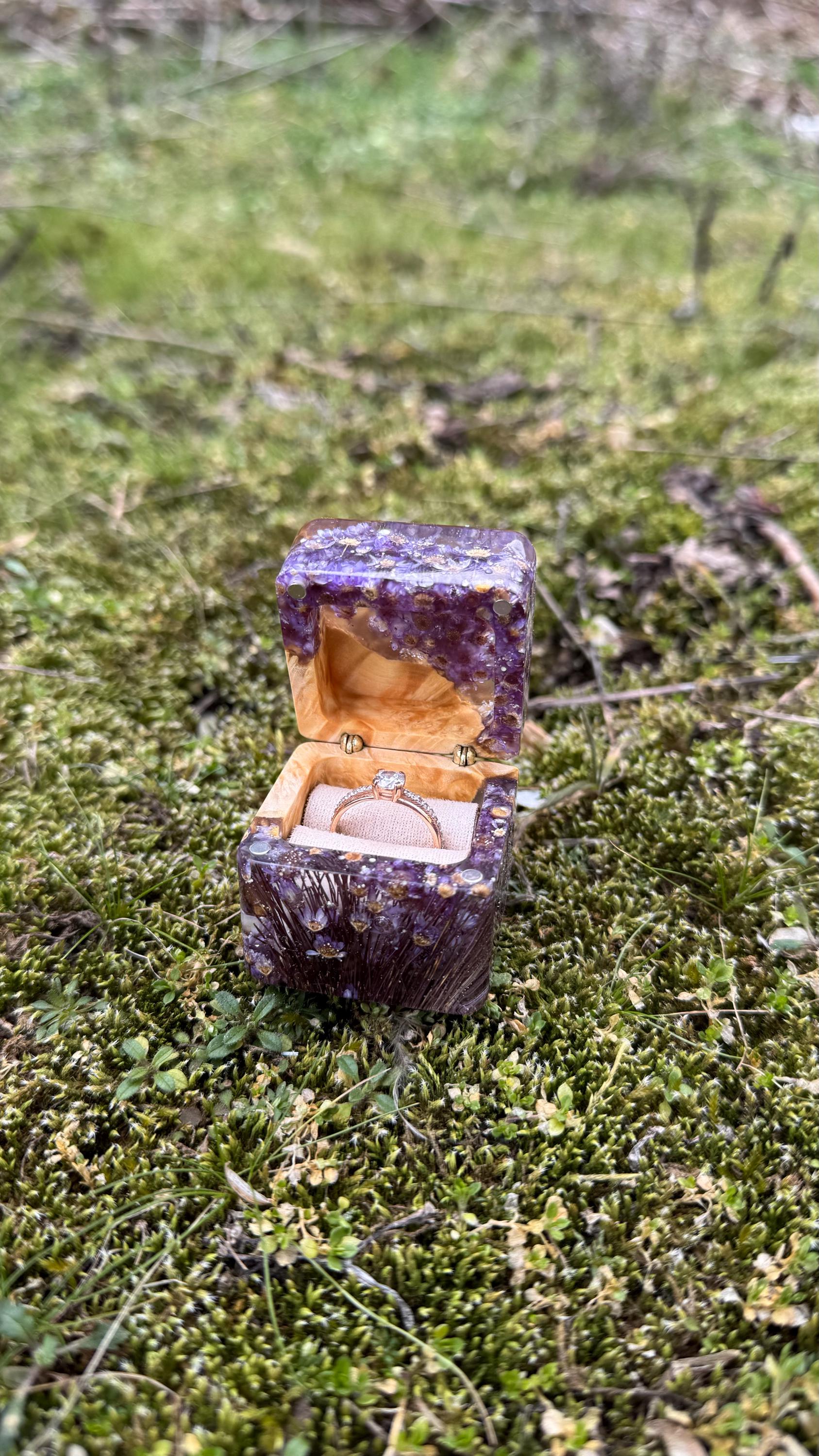 Spring Season Proposal Ring Box, Flower Square Shape Ring Bearer ...