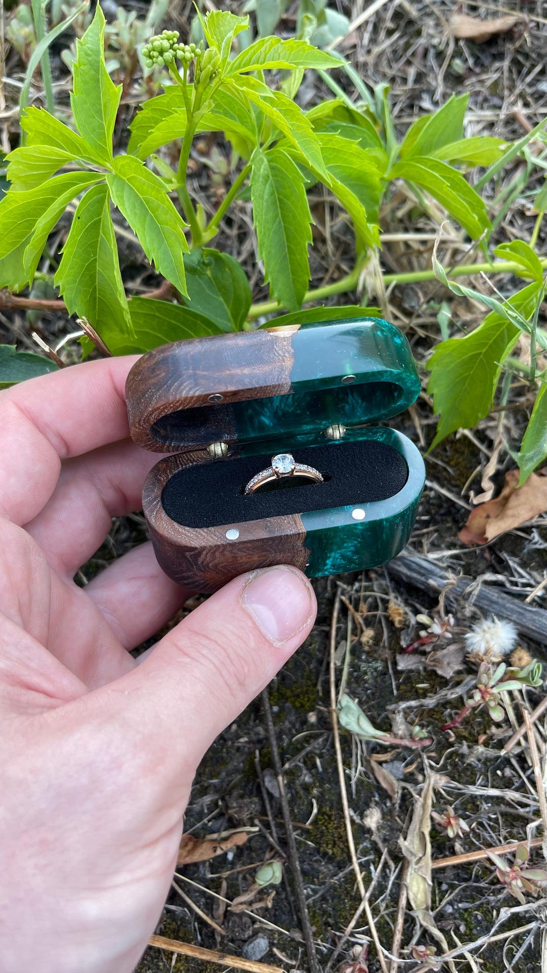 Green Wedding or Proposal Ring Box, Rustic Wooden Box, Unique Jewelry ...