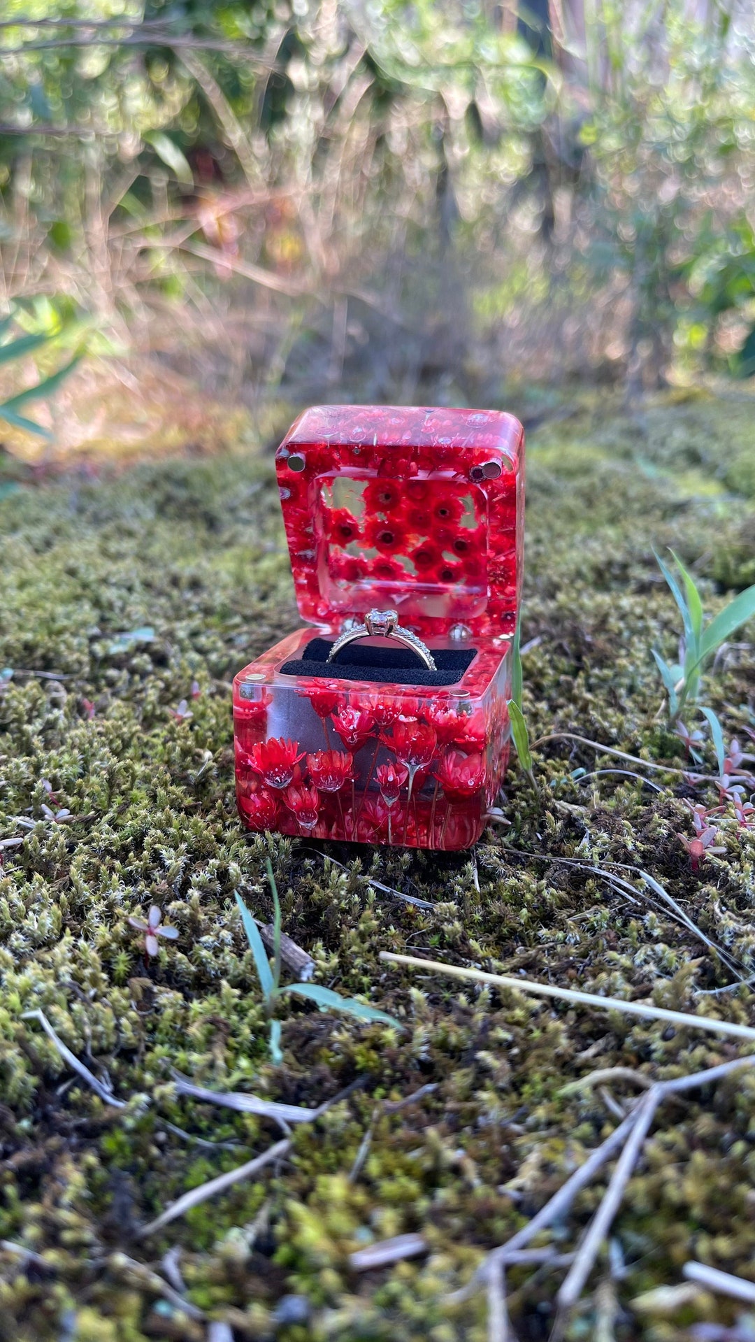 Red Jewelry Box, Engagement Ring Box, Red Ring Holder, Epoxy Ring Case ...