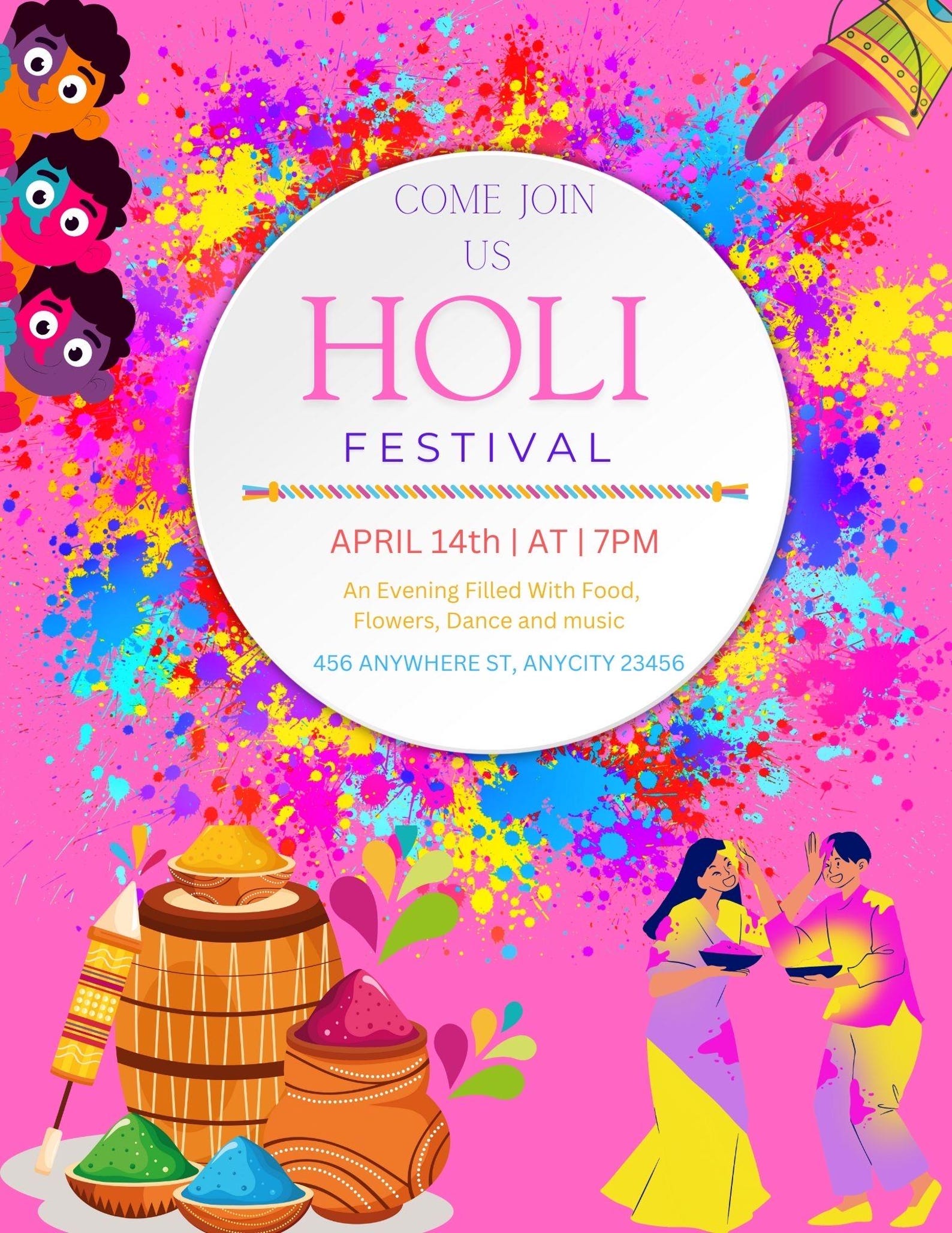 Editable Holi Festival Invitation | Festival of Colors Invite | Indian ...