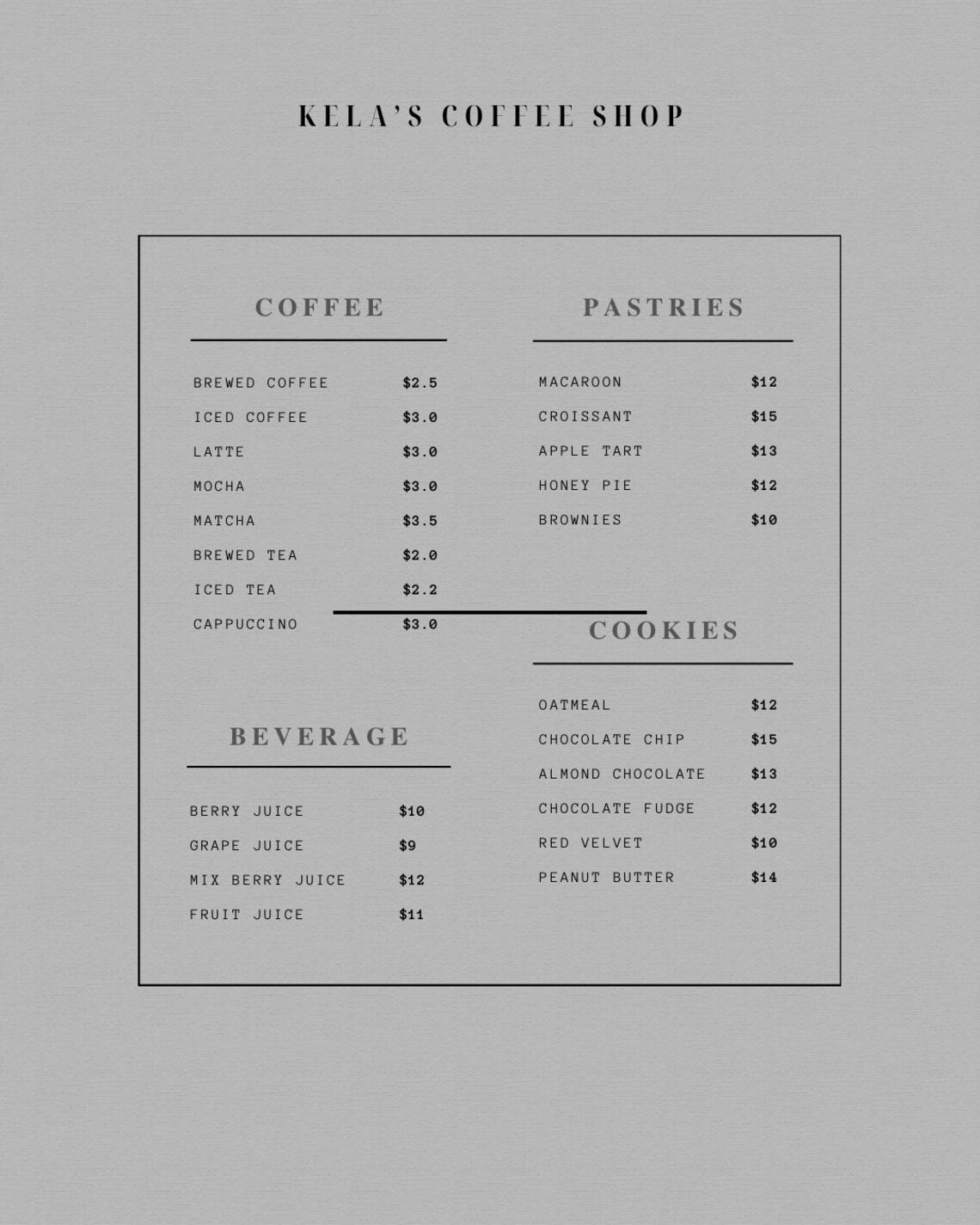 Editable Minimalist Coffee Shop Menu Template | Modern Breakfast Cafe ...