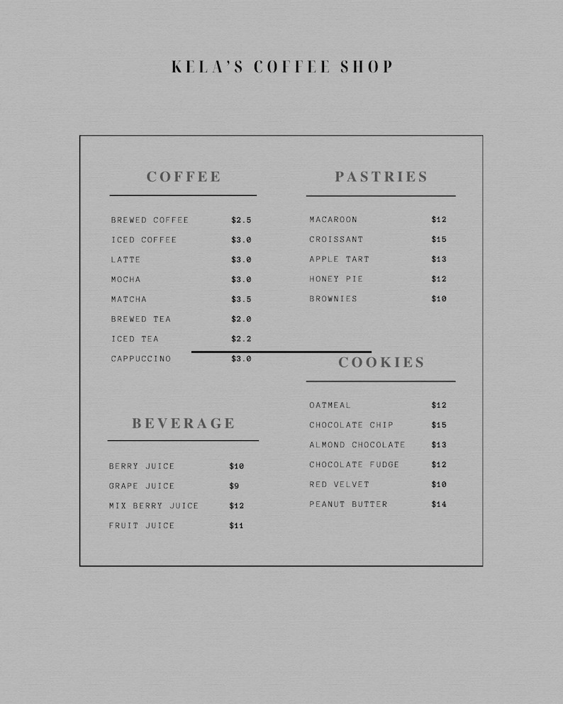Editable Minimalist Coffee Shop Menu Template | Modern Breakfast Cafe ...