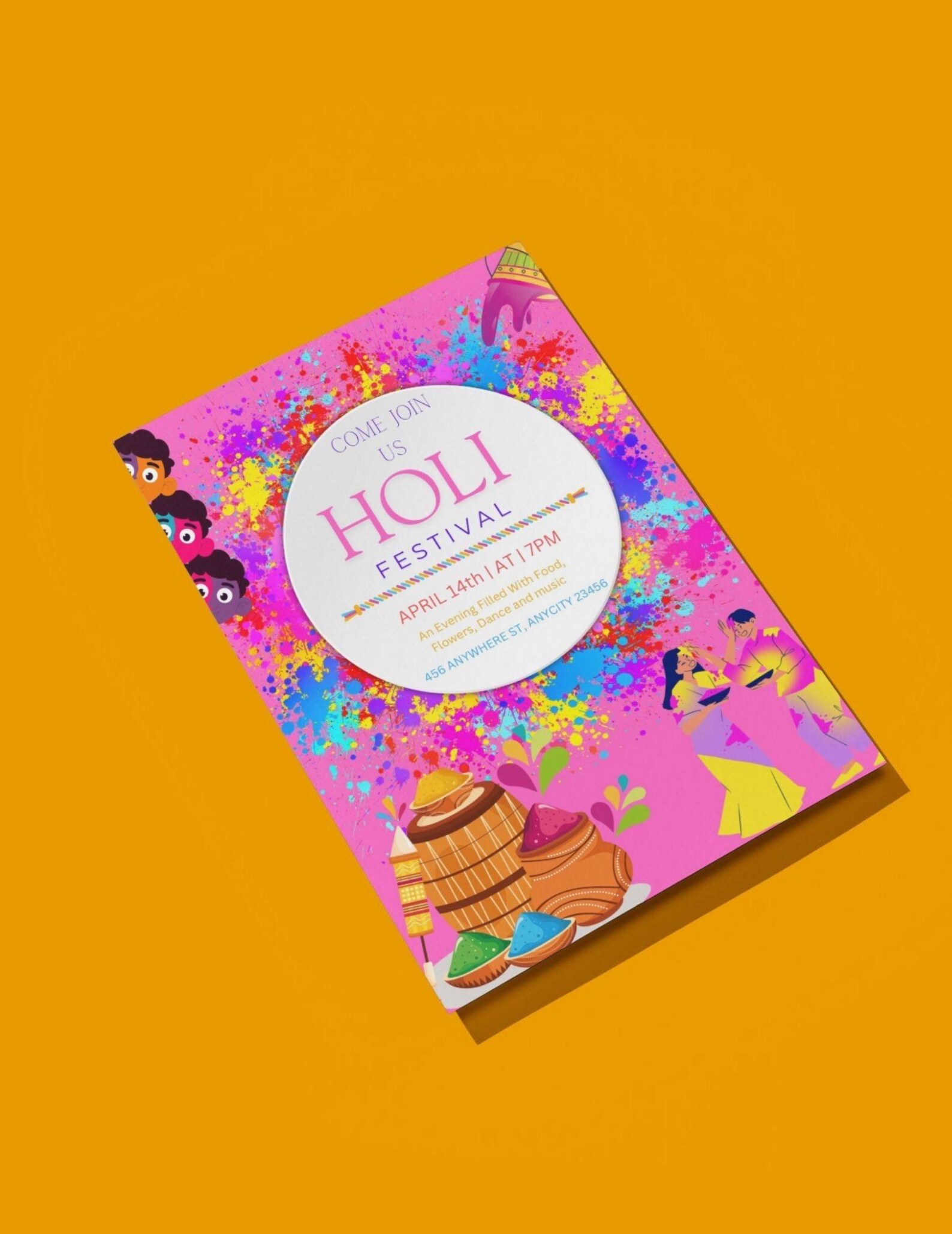 Editable Holi Festival Invitation | Festival of Colors Invite | Indian ...