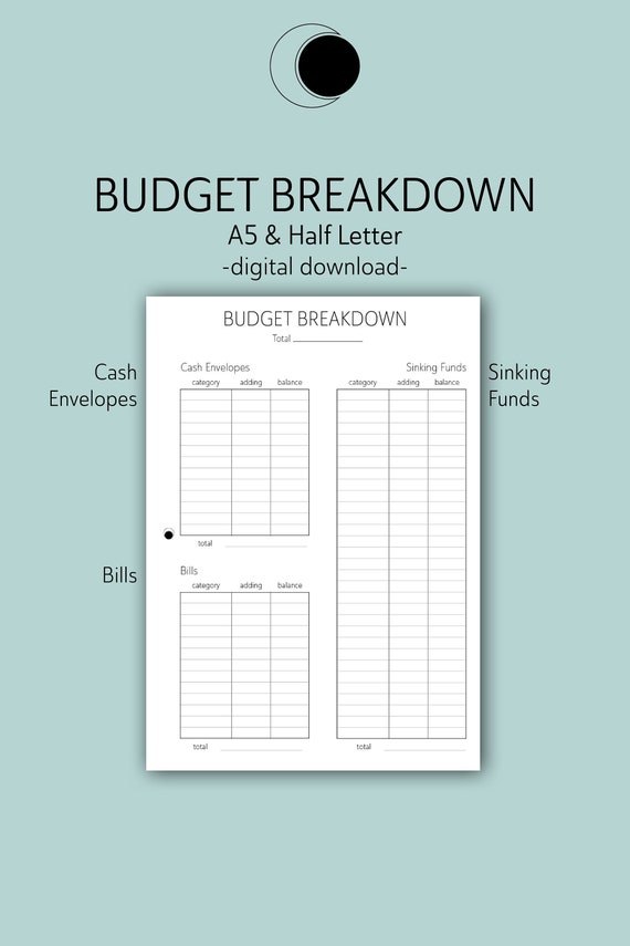 Printable Budget Breakdown Planner Insert Sleek & - Etsy