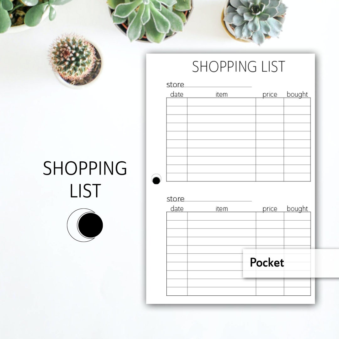 Printable Shopping List Planner Insert | Downloadable Shopping Tracker ...