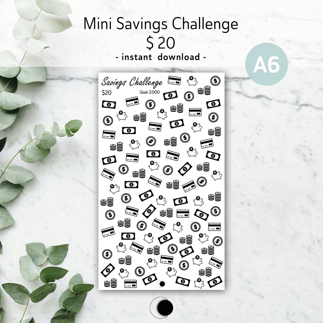 20 Dollar Mini Savings Challenge A6 | Dollar Bill Savings Challenge for ...