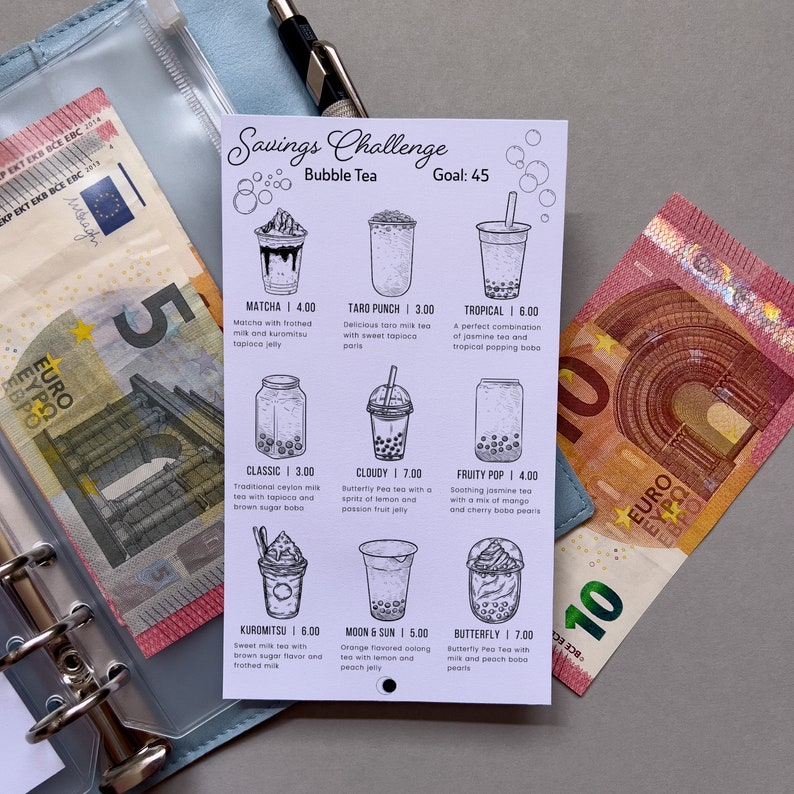 Bubble Tea Savings Challenge A6 | Printable Boba Savings Tracker for Low Income / Low Budget ...