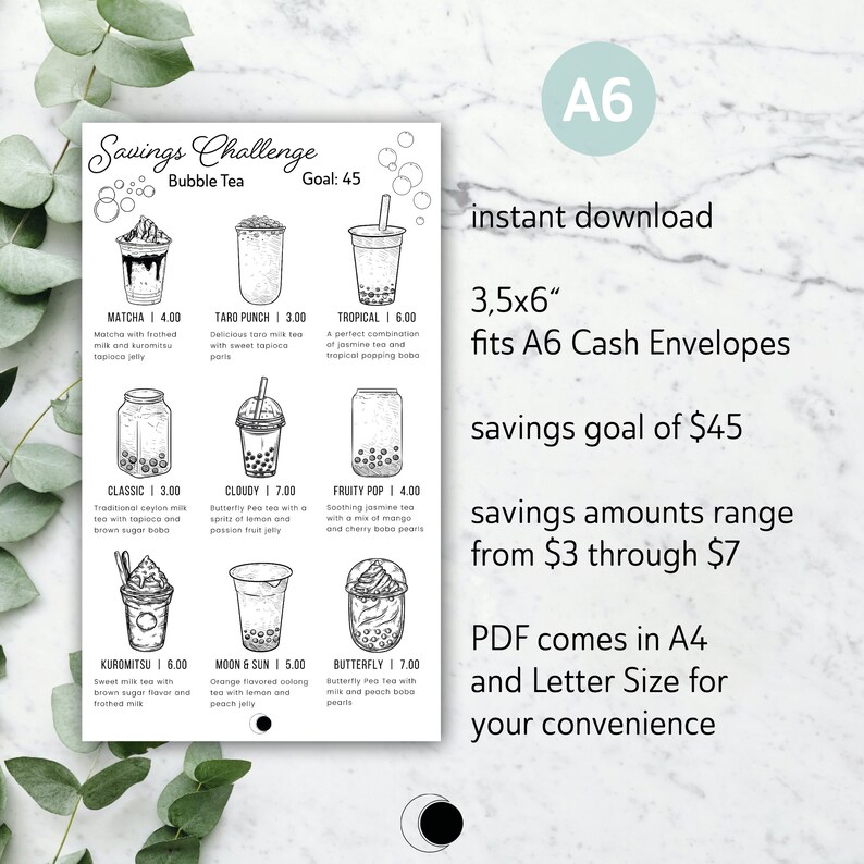 Bubble Tea Savings Challenge A6 | Printable Boba Savings Tracker for Low Income / Low Budget ...