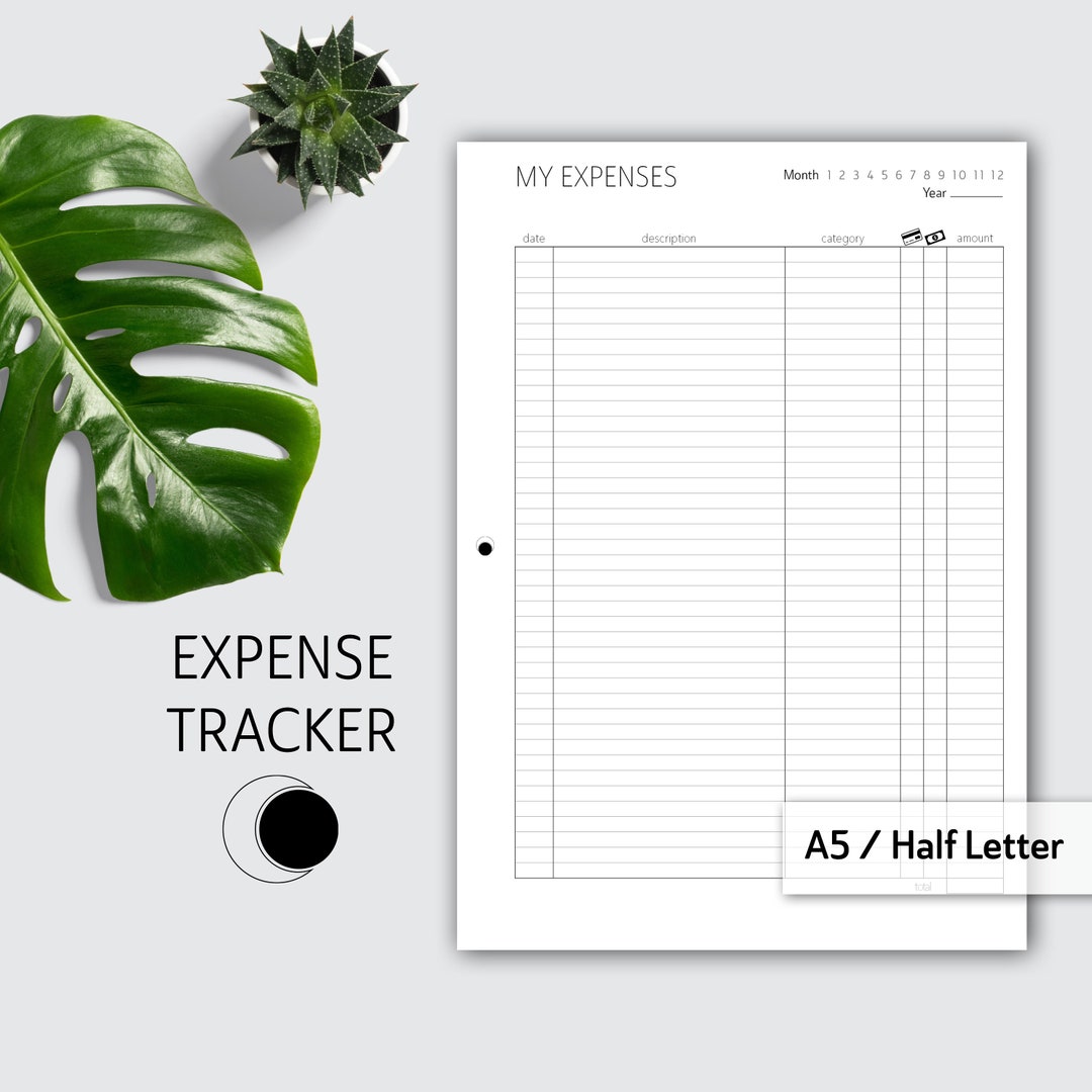 Monthly Expense Tracker PDF | Printable Spending Log for A5 and Half ...