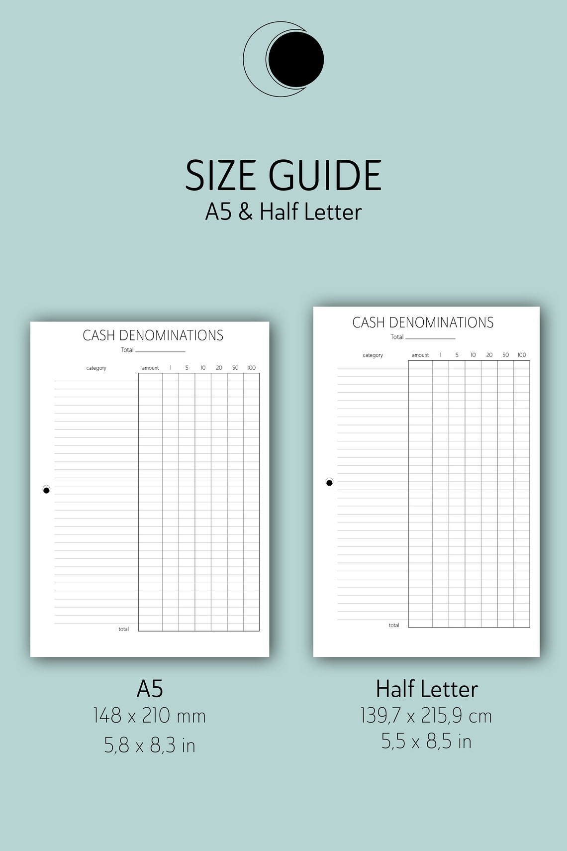 Printable Cash Denomination Breakdown Planner Insert Sleek & - Etsy